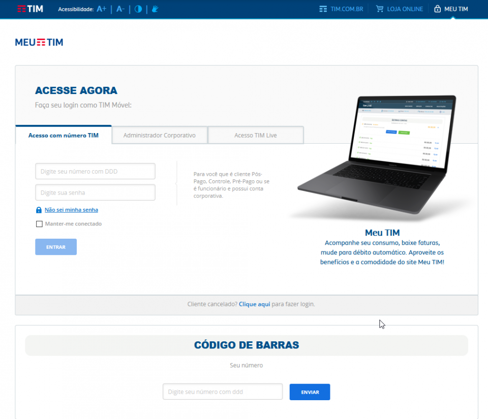 Pagamento de sua conta TIM (Alternativa Online)